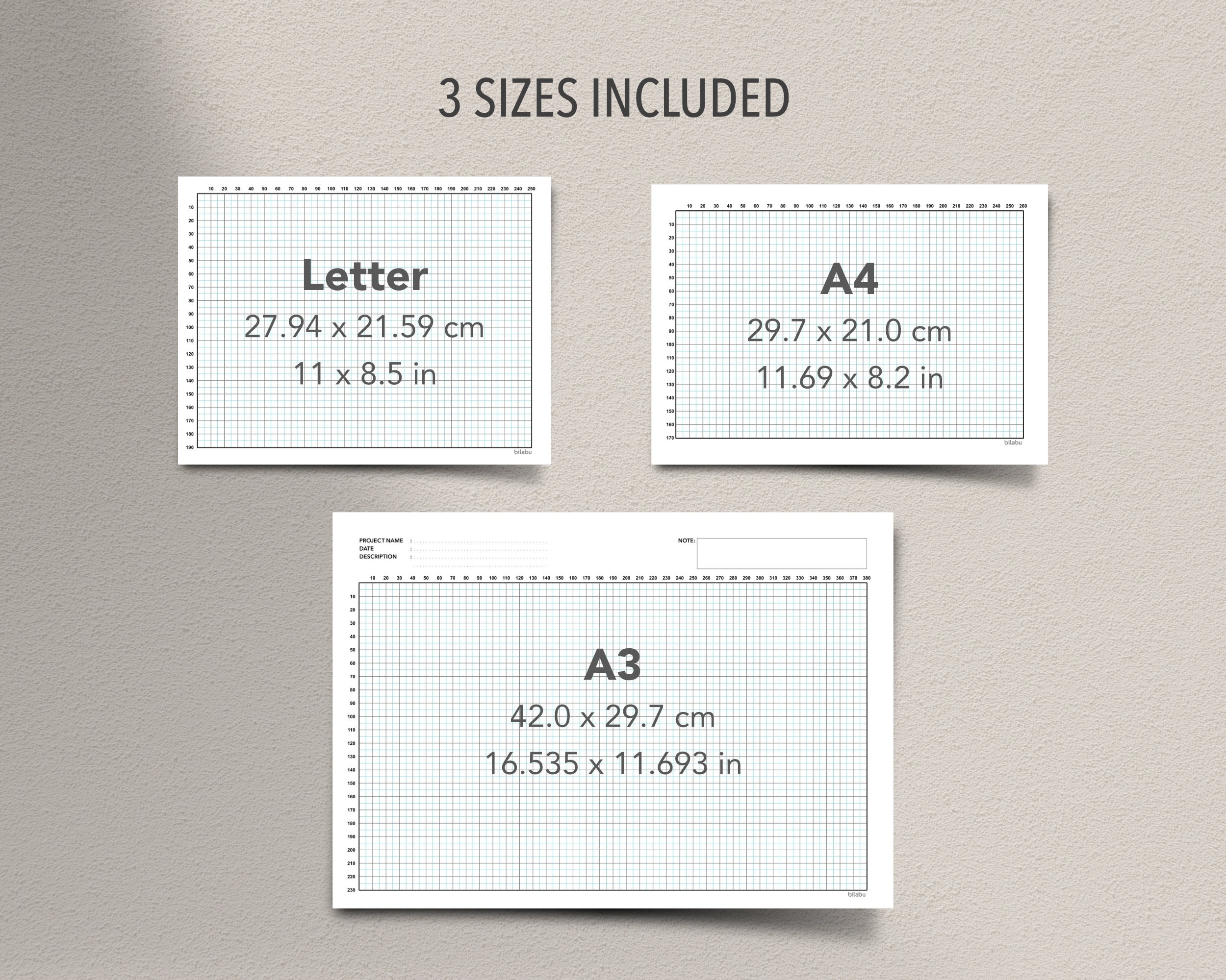 Printable Graph Paper PDF for Technical Drawing | Metric Grid A4 A3 US ...