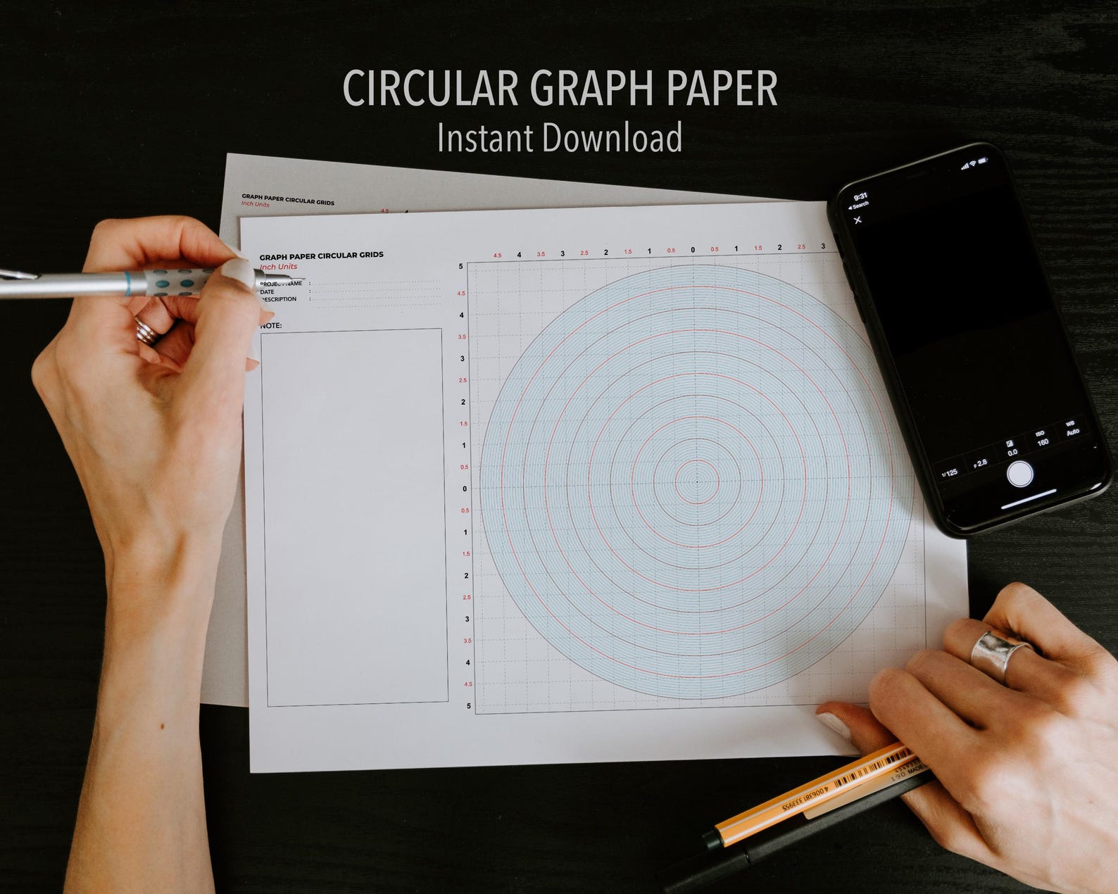 Circular Circle Graph Drafting Grid Printable – Polar Coordinate Graph ...