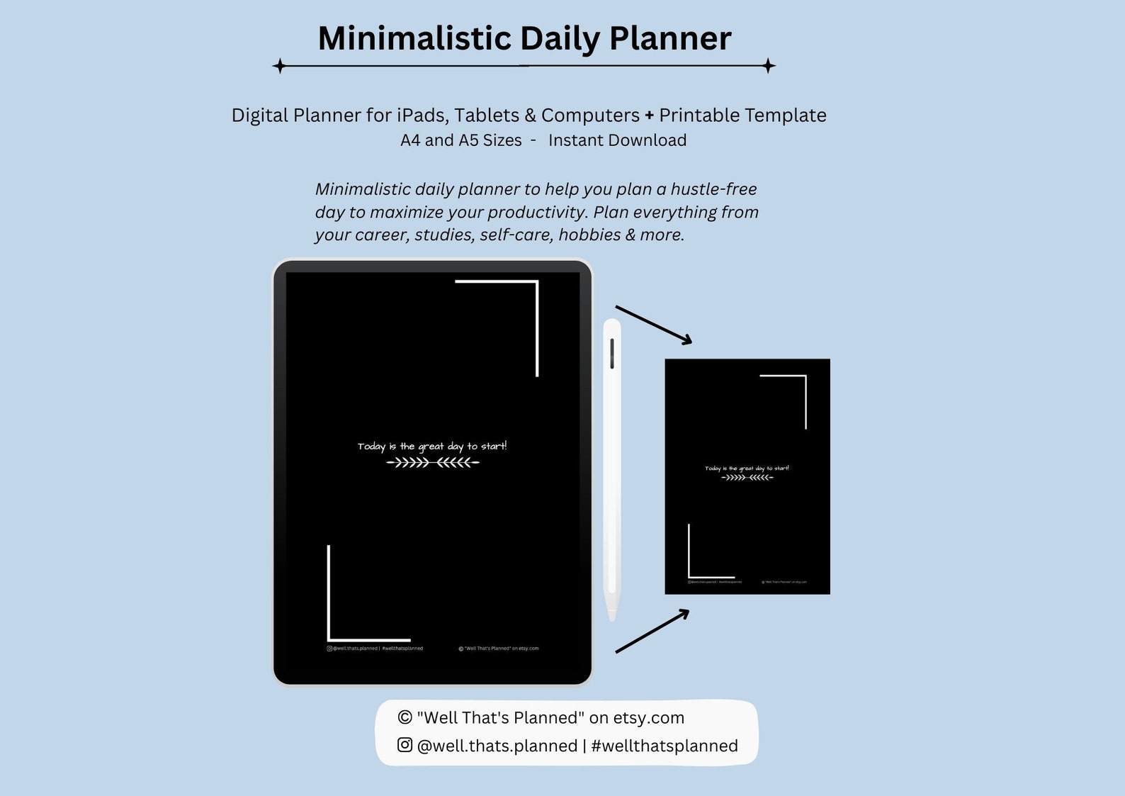 Minimalist Daily Digital Planner Dark Theme iPad and Tablet Planner ...