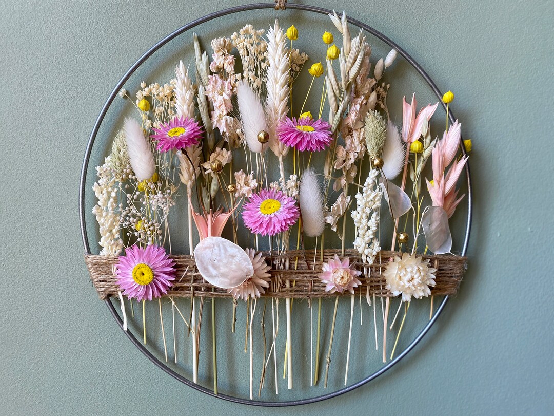 Dried Flower Hoop: Gold Floral Wall Hanging, Scandinavian Boho Decor - Etsy