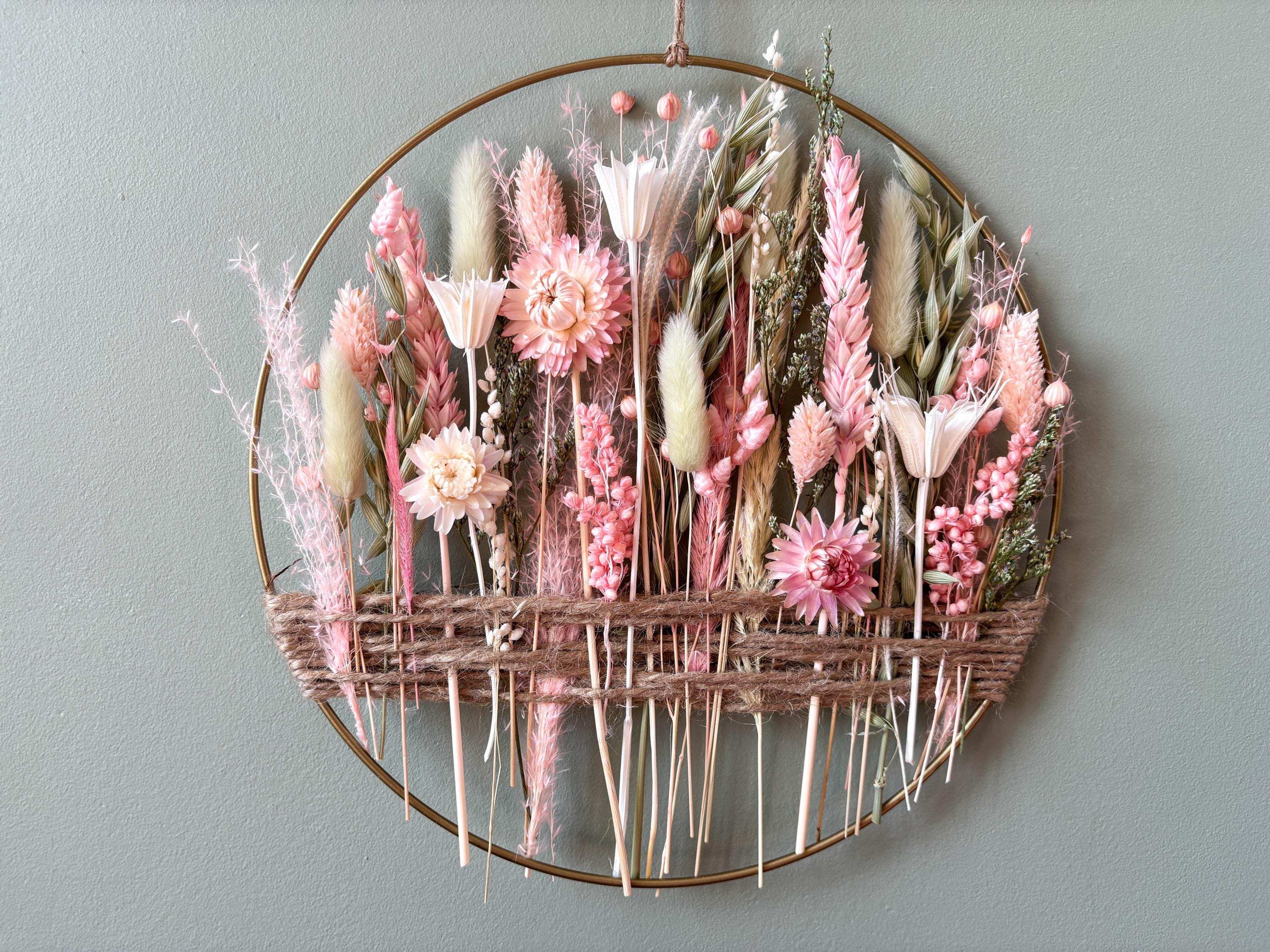 Ethereal Dried Flower Hoop – Pink & Pistachio Pastel Wall Hanging for ...