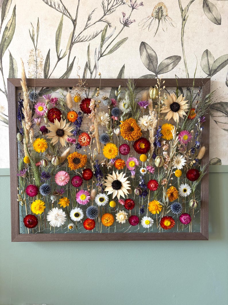 Colorful Wildflower Wall Art – Framed Botanical Dried Flower Meadow ...