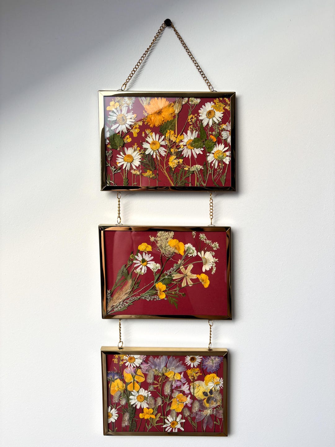 Vintage Gold Frame Pressed Flower Triptych – Botanical Wall Hanging - Etsy