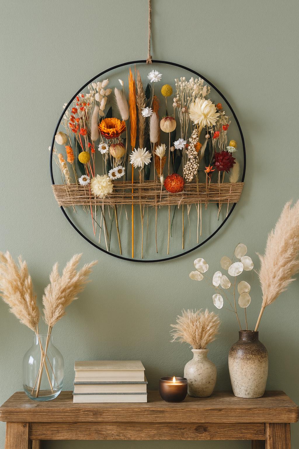 Dried Flower Hoop Wall Art – Natural Eco Decor, Handmade Botanical ...
