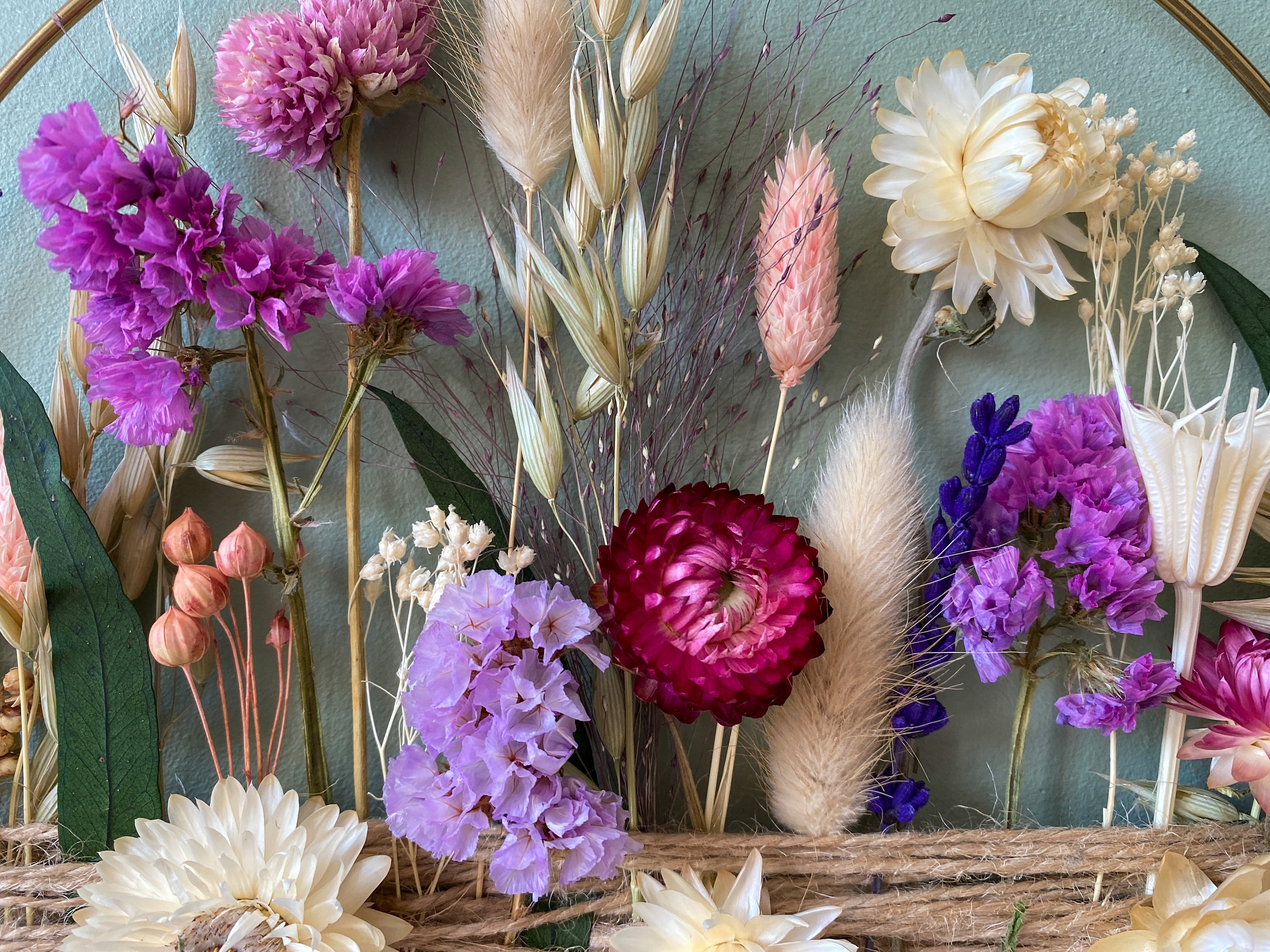 Gold Hoop With Preserved Flowers and Jute Twine. Minimalist - Etsy