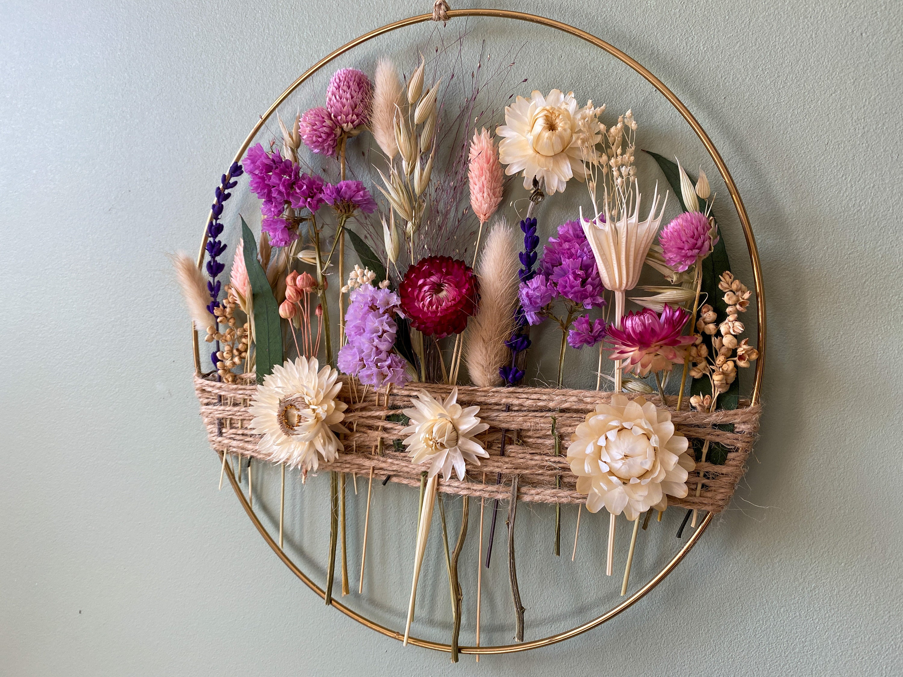Gold Hoop With Preserved Flowers and Jute Twine. Minimalist - Etsy