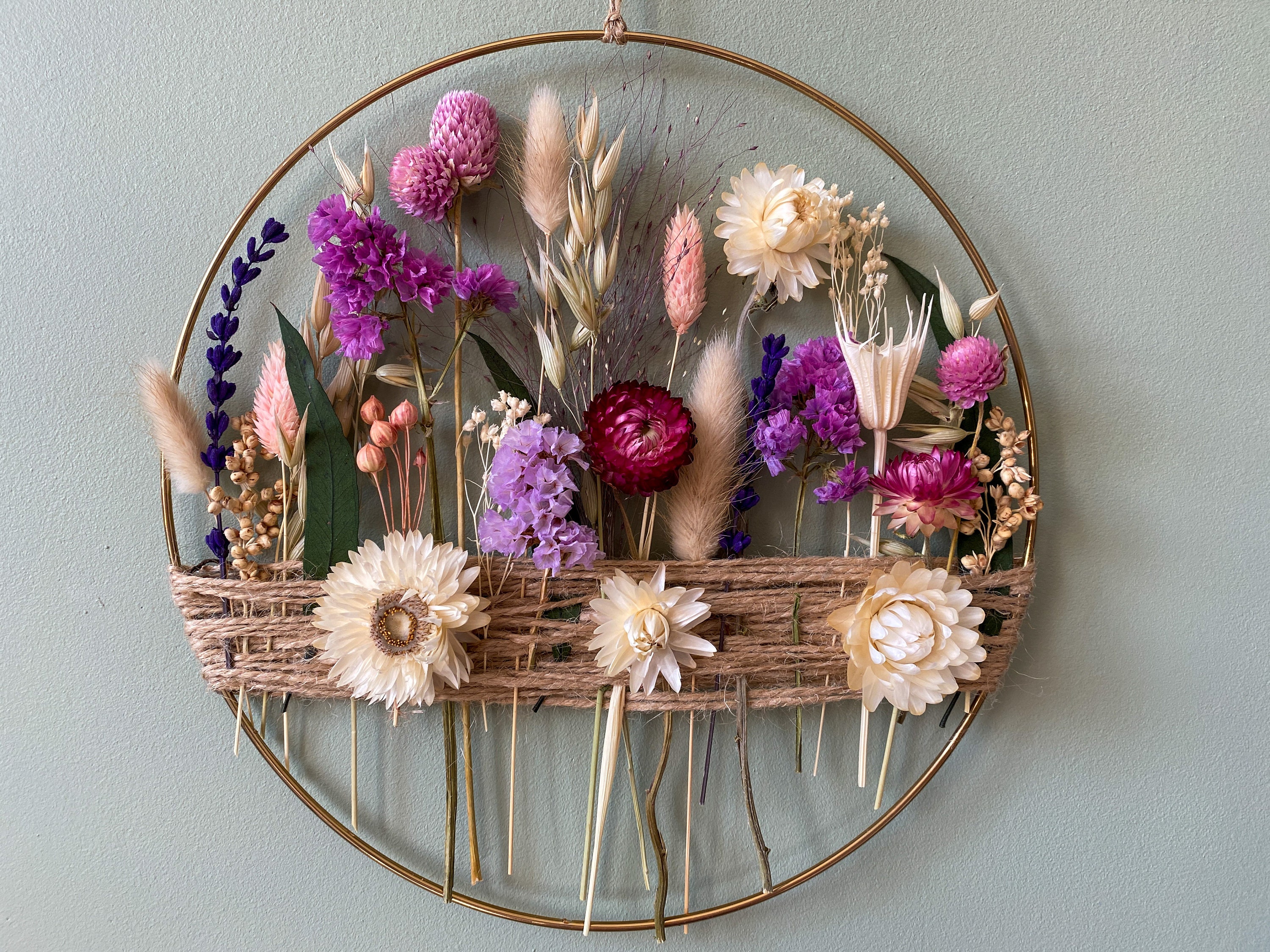 Gold Hoop With Preserved Flowers and Jute Twine. Minimalist - Etsy