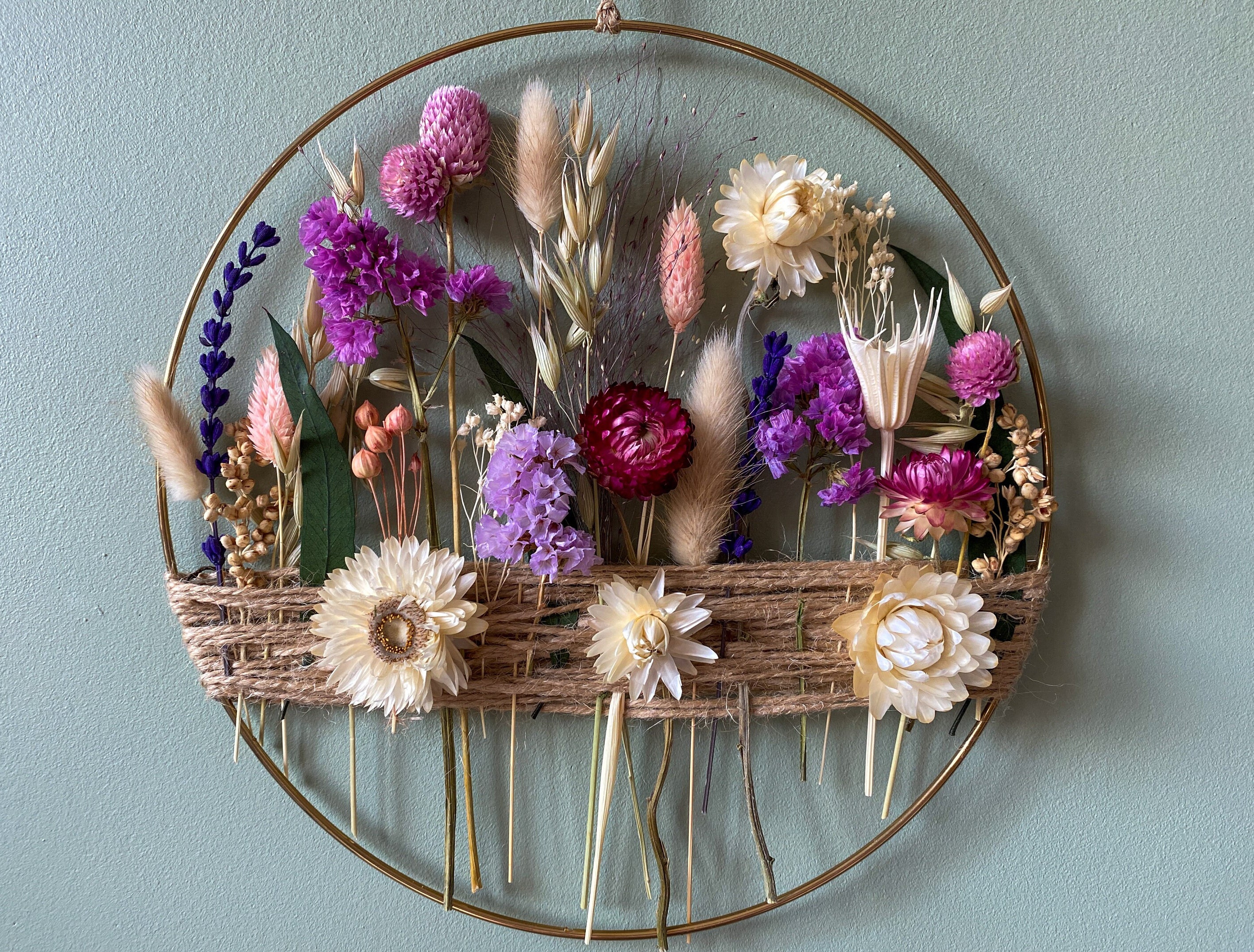 Gold Hoop With Preserved Flowers and Jute Twine. Minimalist - Etsy