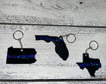 Thin Blue Line American Flag Keychain With Key Ring Law - Etsy