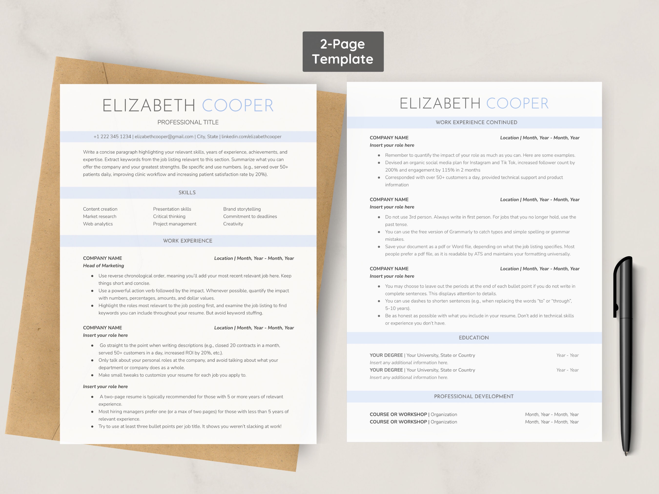 Ats-friendly Resume Template for Google Docs, Word 2023 One, Two-page ...