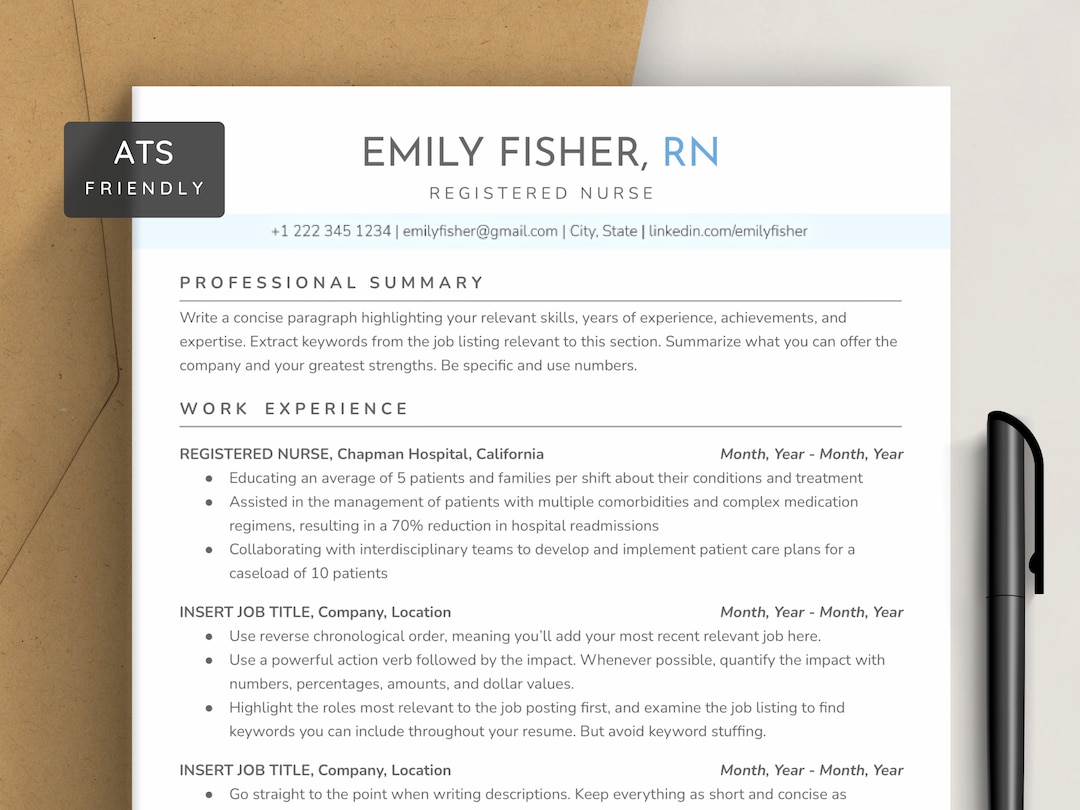 Registered Nurse Resume Template, Ats-friendly Google Docs & Word 2023 | New Grad Nurse, Student ...