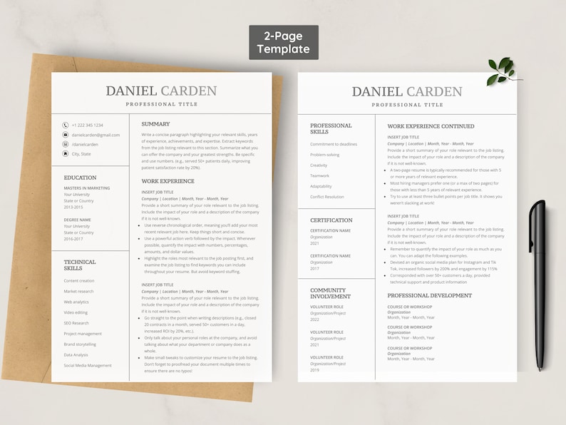 Modern Resume Template for Google Docs and Word 2025 | One, Two, Three ...