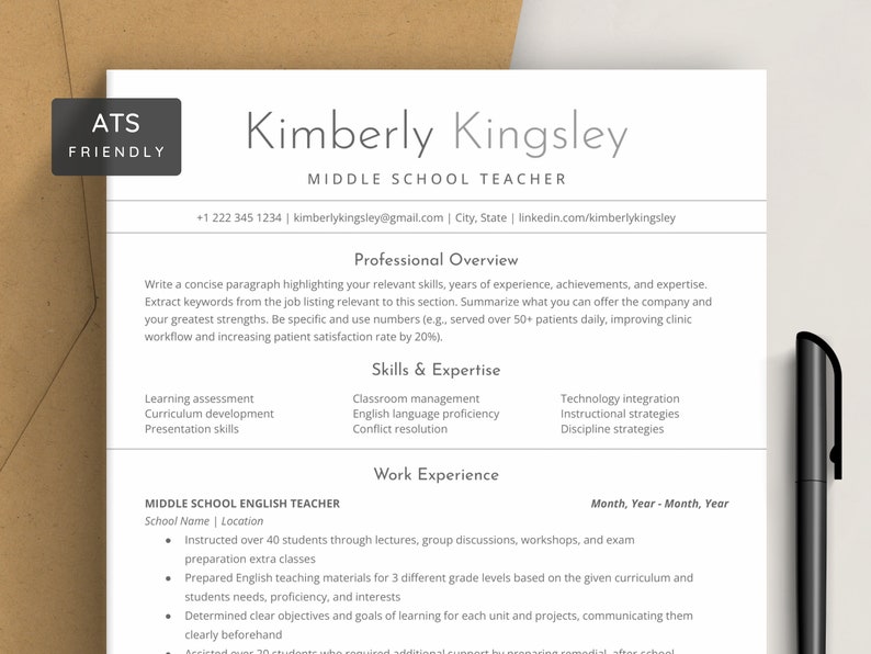 ATS Teacher Resume Template Google Docs, Word + Cover Letter ...