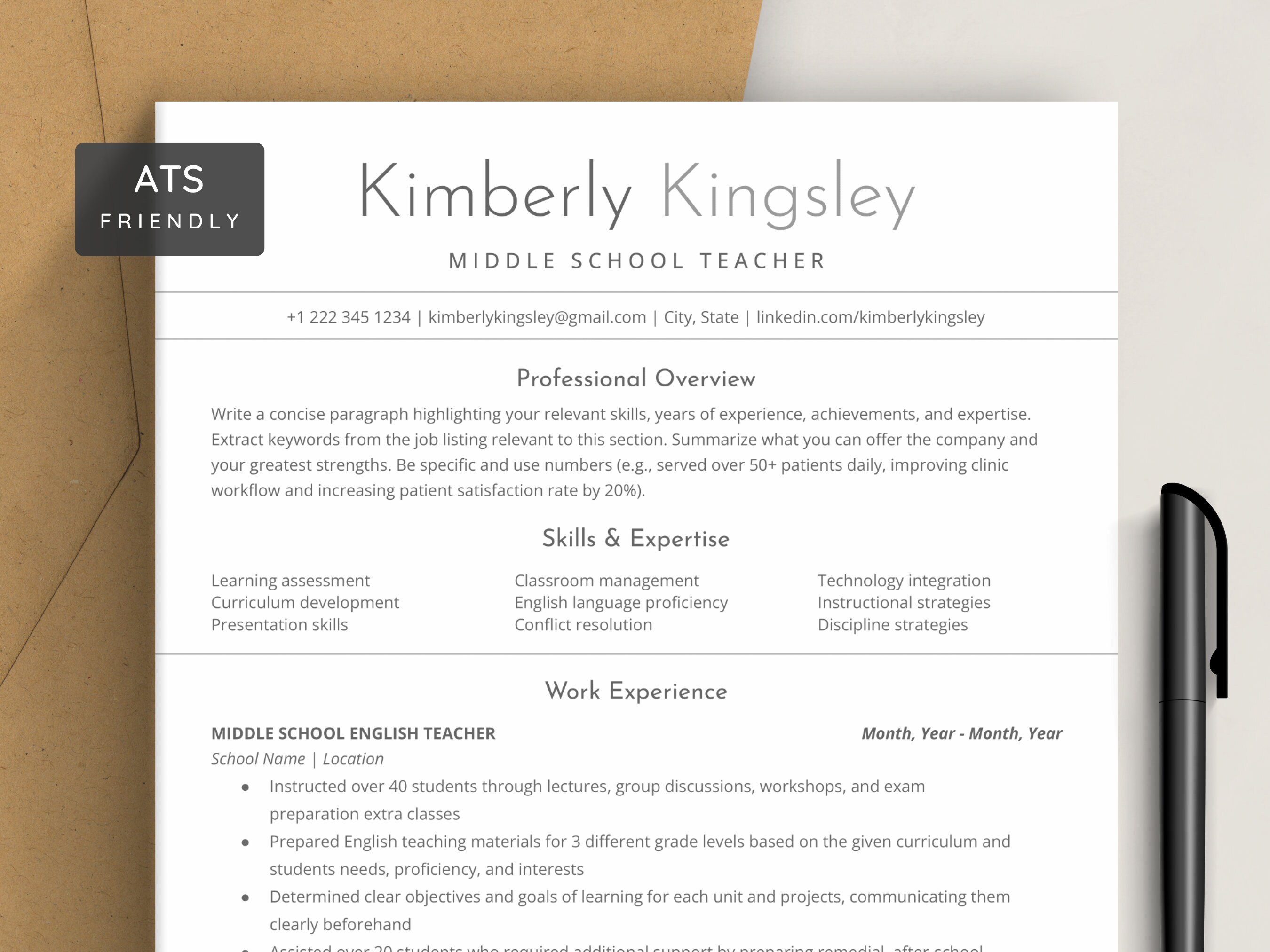 ATS Teacher Resume Template Google Docs, Word + Cover Letter ...