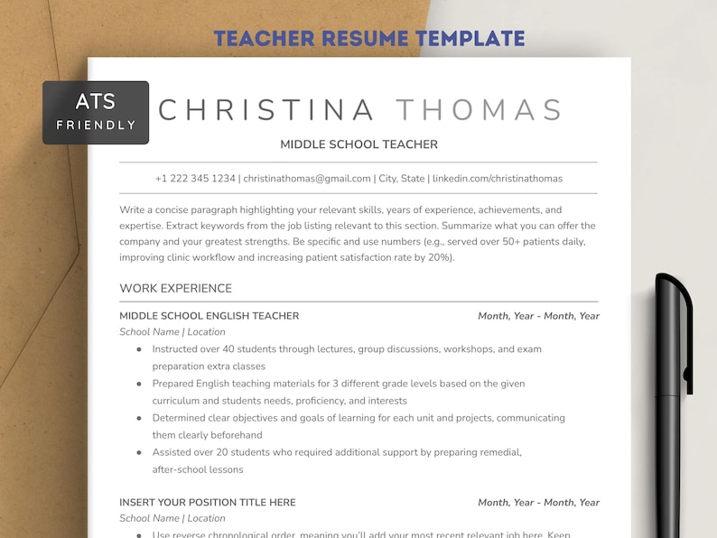 ATS Teacher Resume Template Google Docs, Word | Principal, Education ...