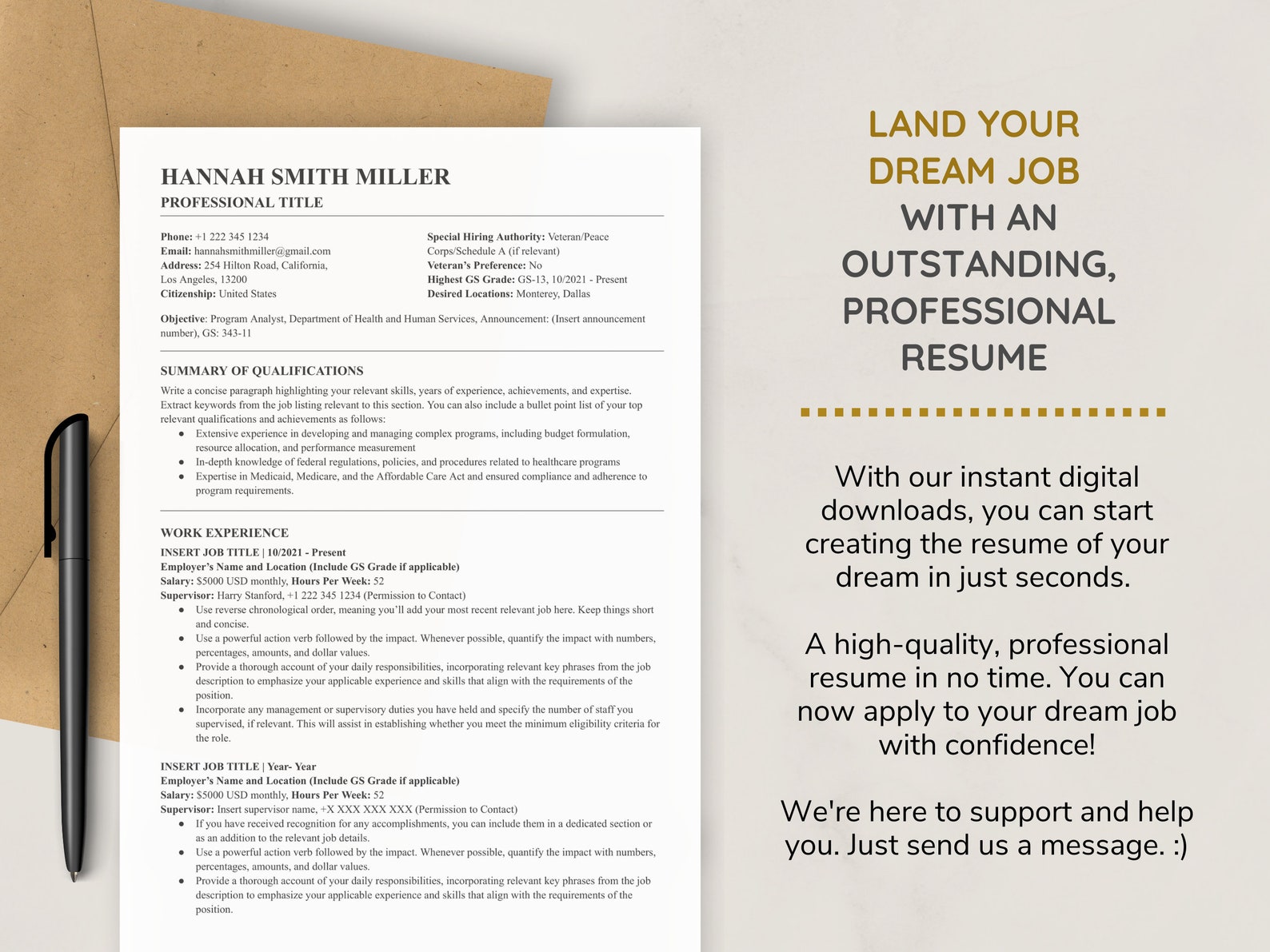 US Federal Resume Template 2025 Word & Google Docs, Ats-friendly ...