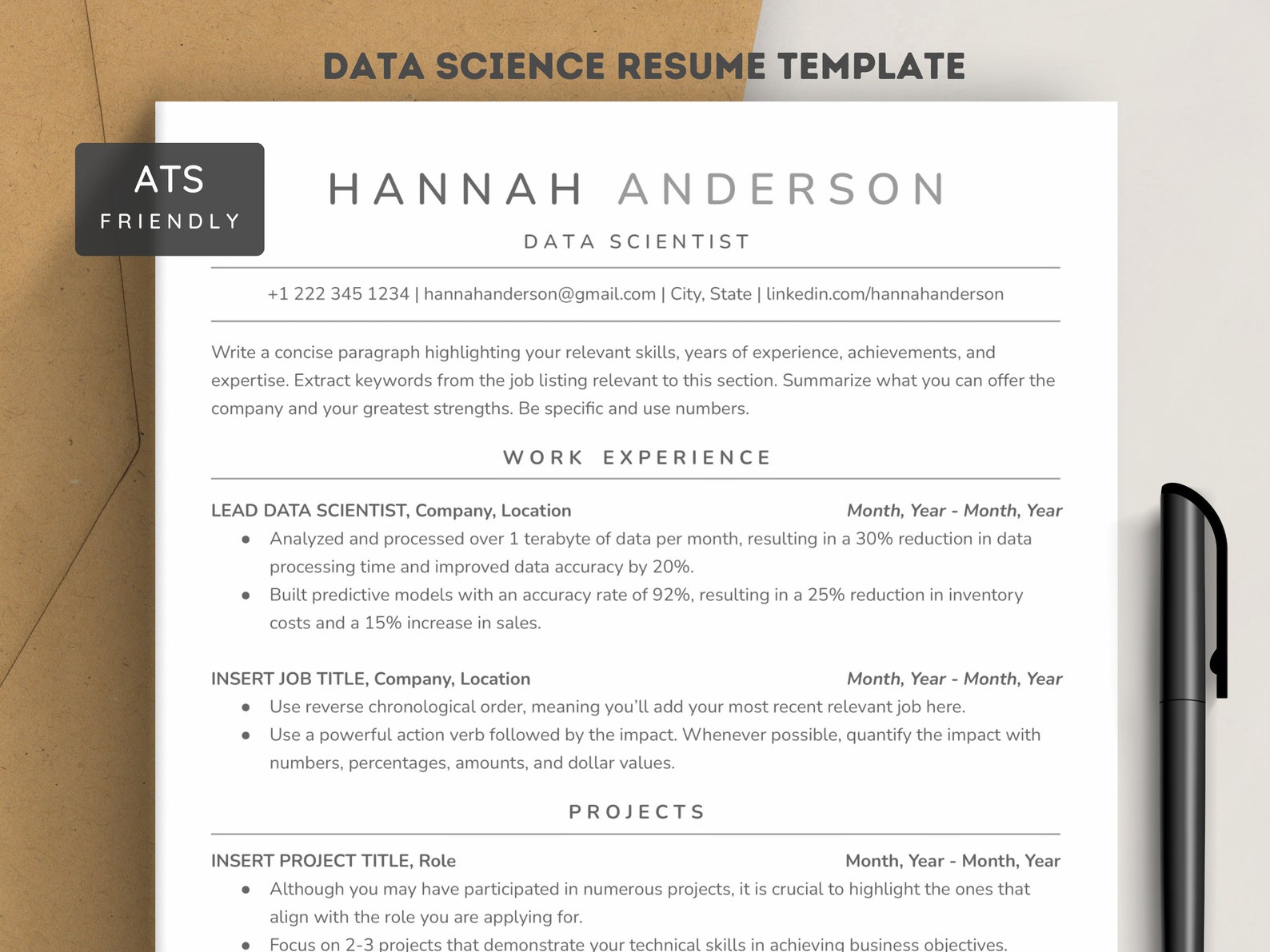 Data Science Resume Template, Ats-friendly for Google Docs & Word 2023 ...