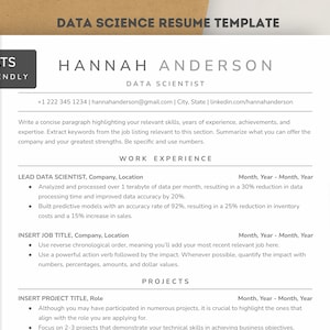 Data Science Resume Template, Ats-friendly for Google Docs & Word 2023 ...