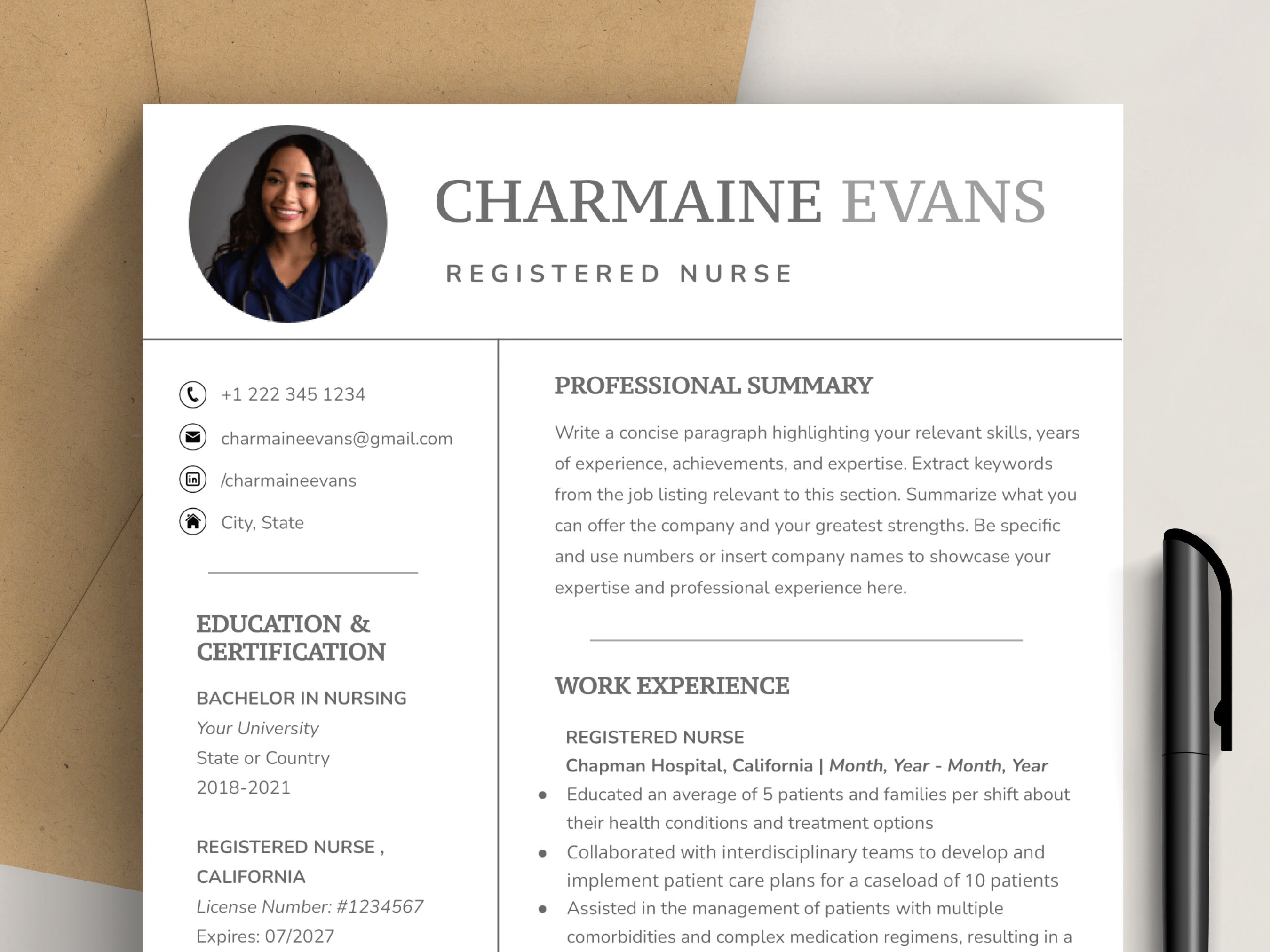 Registered Nurse Resume Template Google Docs, Word 2023 | Nursing, RN ...