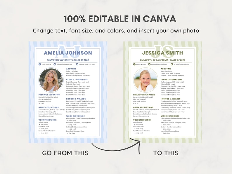 Sorority Resume Template Canva | Editable Blue Social Resume With Photo ...