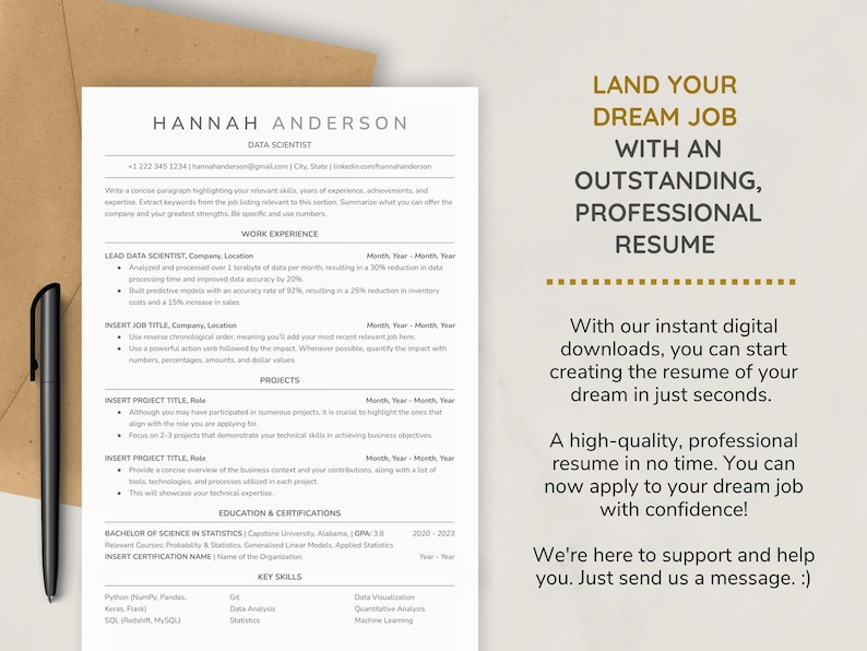 Data Science Resume Template, Ats-friendly for Google Docs & Word 2025 ...