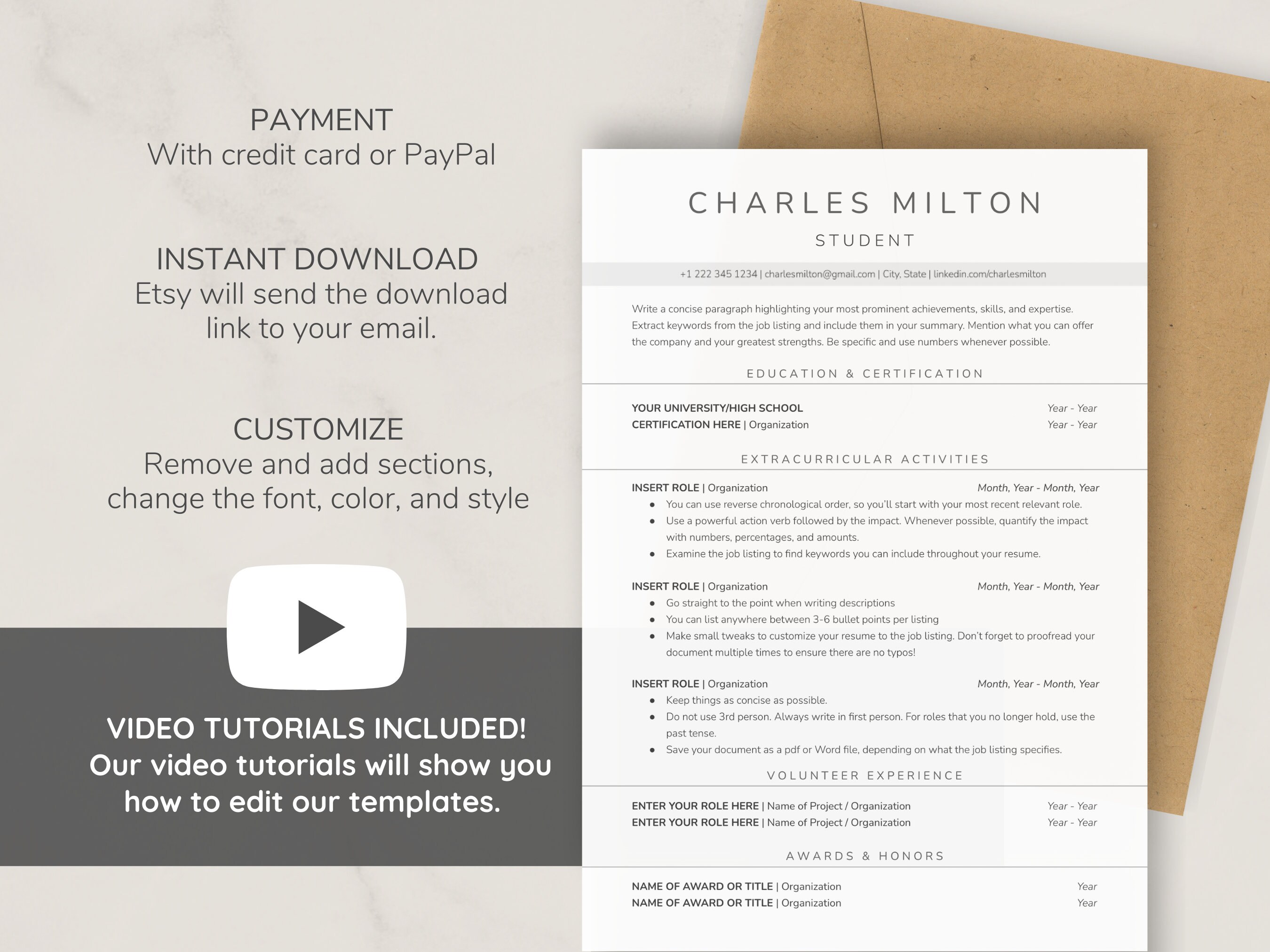 ATS Student Resume Template No Experience | Internship, Graduate, High ...