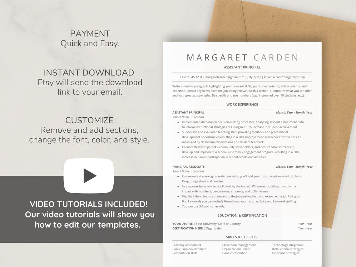 Assistant Principal Resume Template, Ats-friendly for Google Docs ...