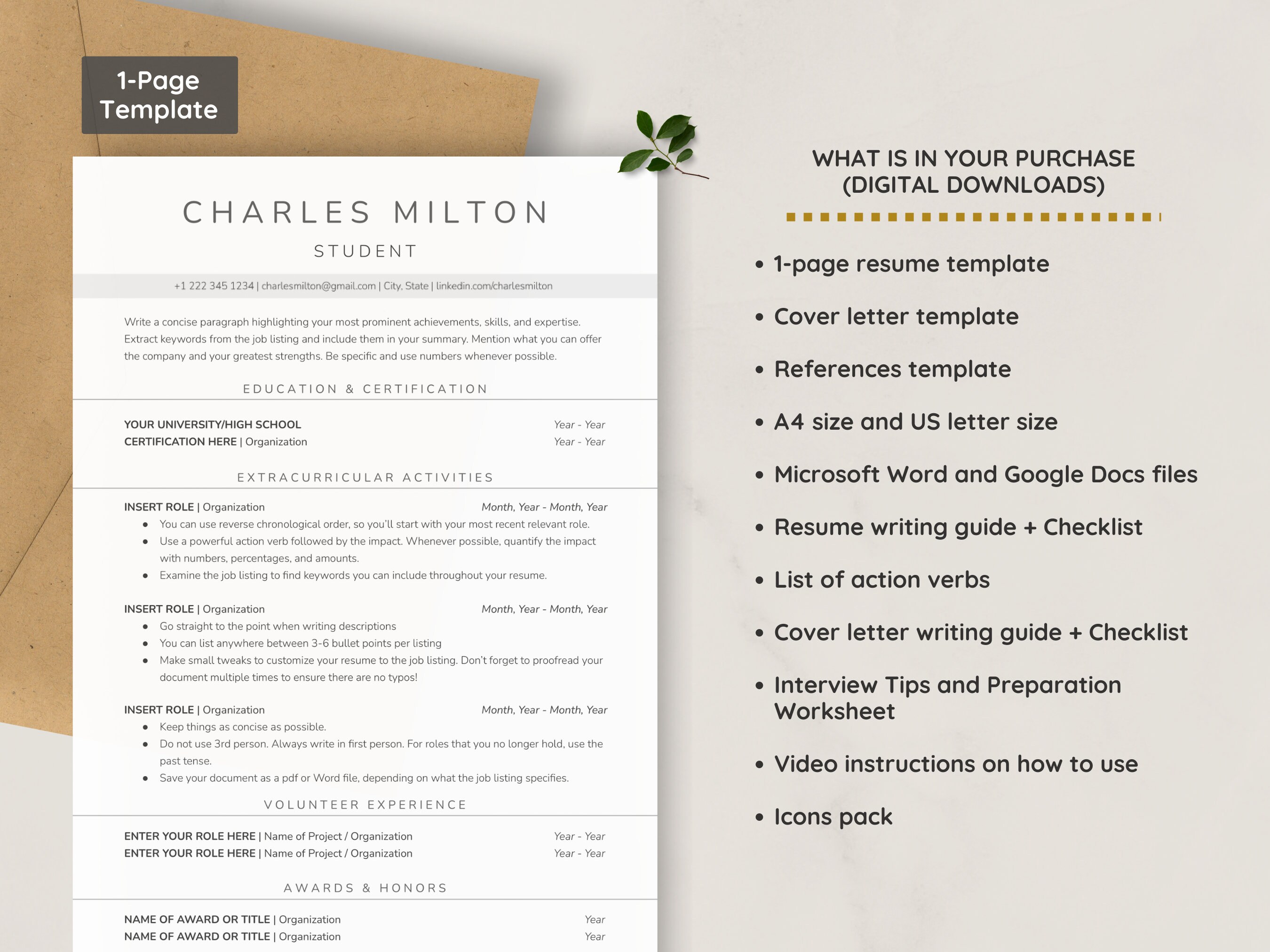 ATS Student Resume Template No Experience | Internship, Graduate, High ...