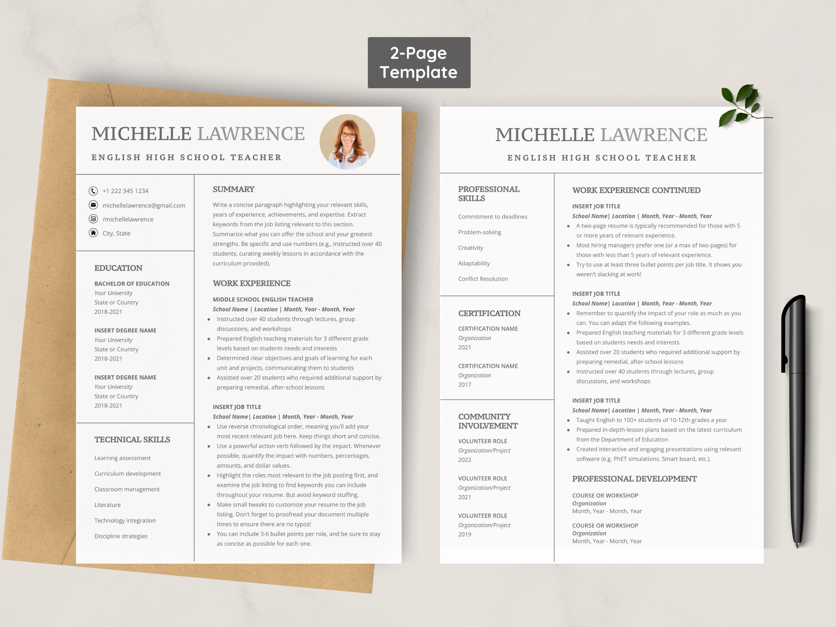 Teacher Resume Template Google Docs & Word 2025 | 1, 2, 3-page ...