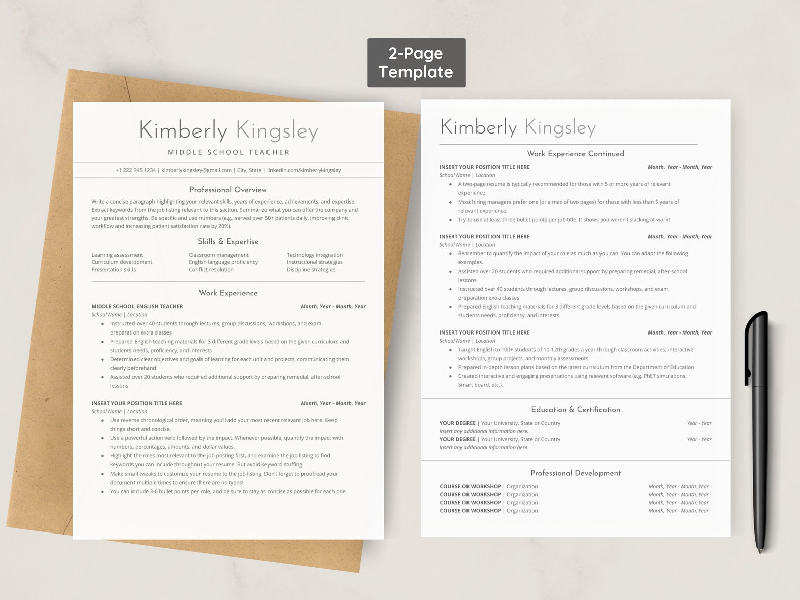 ATS Teacher Resume Template Google Docs, Word + Cover Letter ...