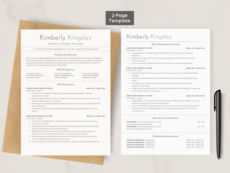 ATS Teacher Resume Template Google Docs, Word + Cover Letter ...