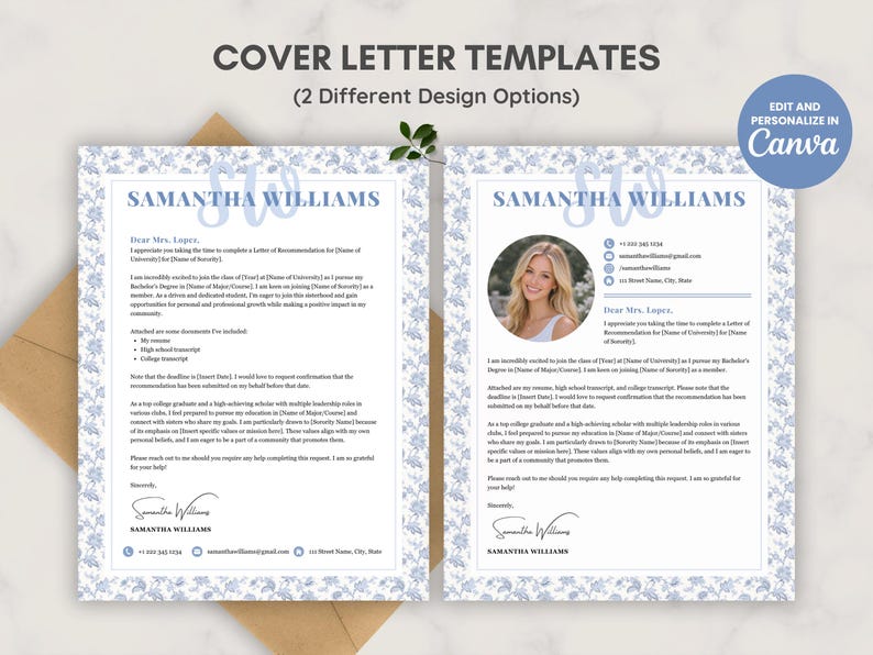 Sorority Resume Template Canva | Editable Blue Social Resume With Photo ...
