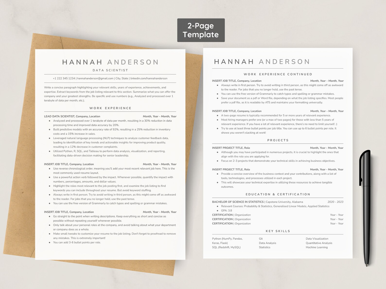 Data Science Resume Template, Ats-friendly for Google Docs & Word 2023 ...