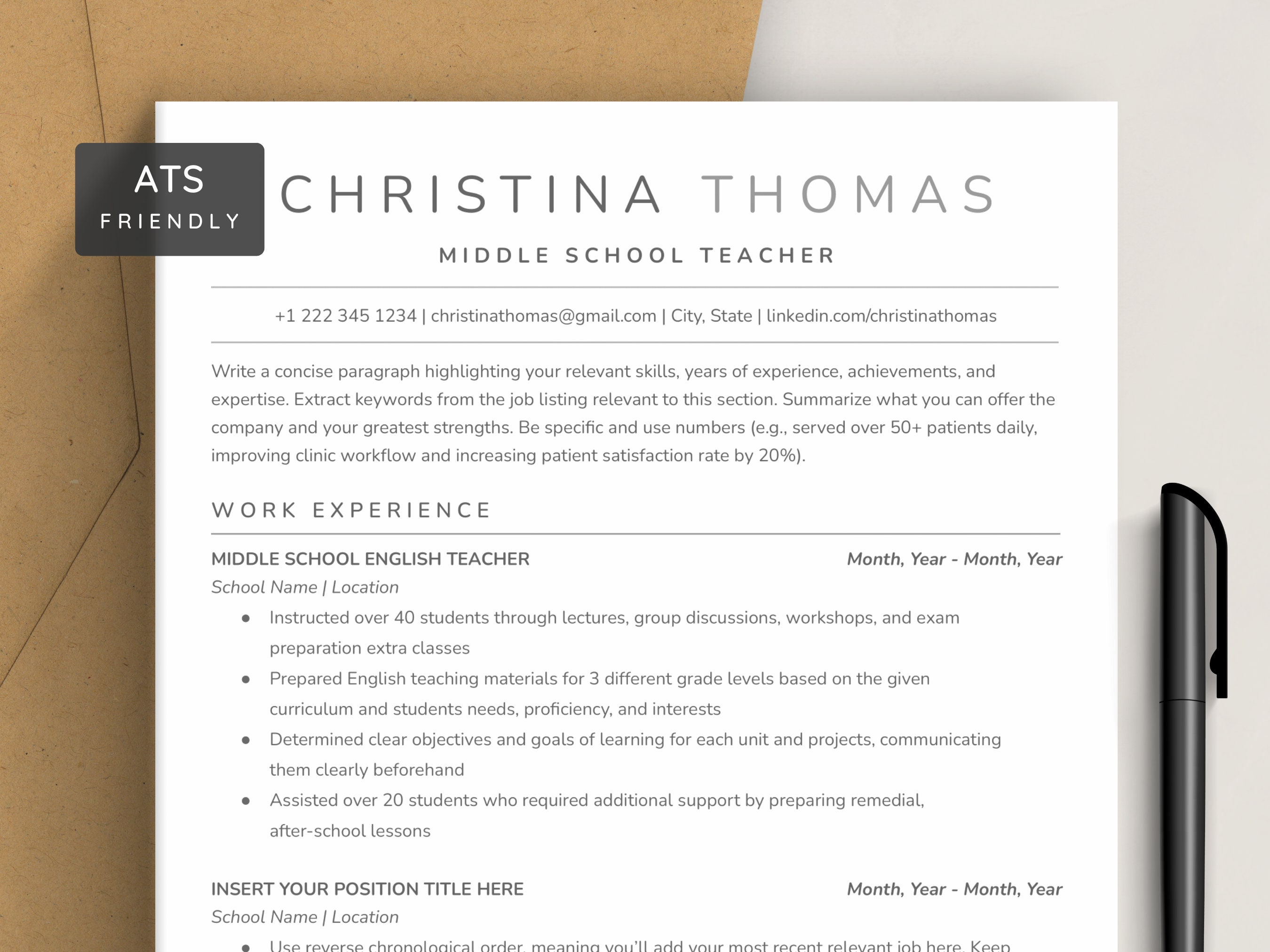 ATS Teacher Resume Template Google Docs, Word | Principal, Education ...