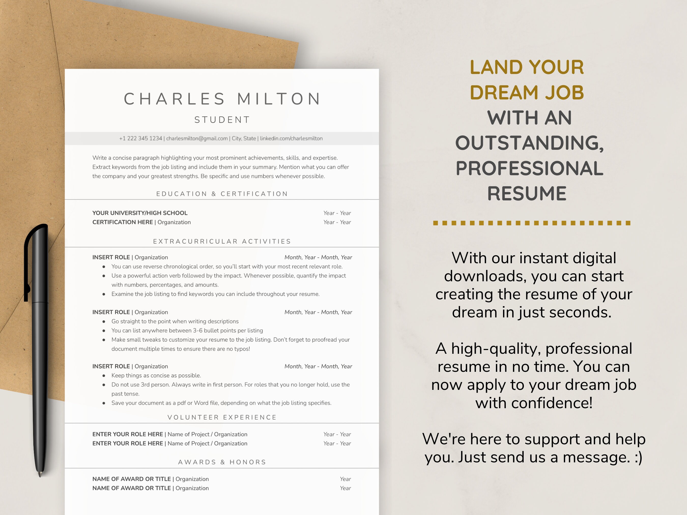 ATS Student Resume Template No Experience | Internship, Graduate, High ...