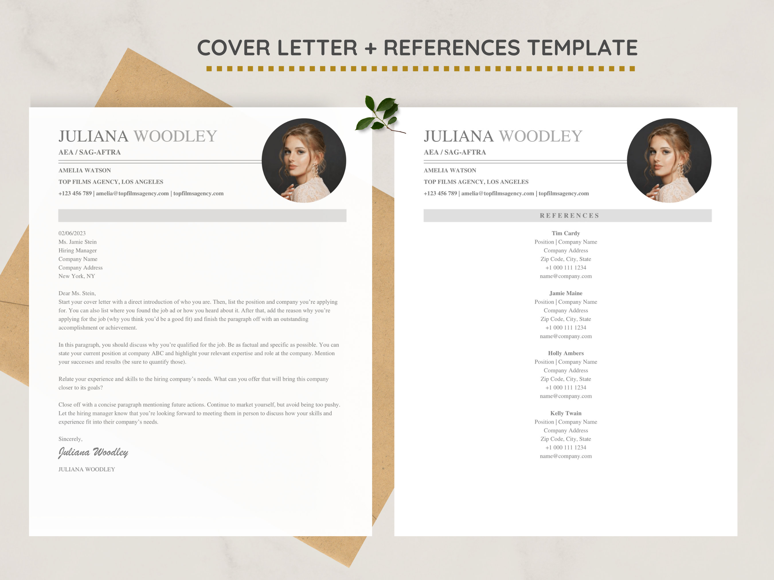 Actor Resume Template + Headshot & Cover Letter, 8x10 for Microsoft ...