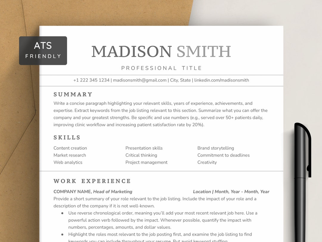 ATS Resume Template for Google Docs, Word 2023 One, Two-Page Resume ...