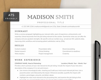 ATS Teacher Resume Template Google Docs Word Cover Letter - Etsy
