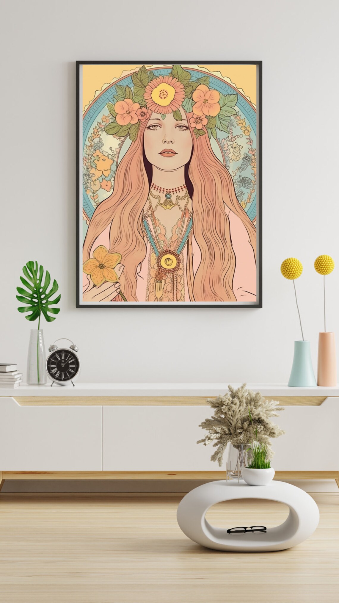 Queen of Pentacles Pastel 70's Style Wall Art, Digital Download - Etsy