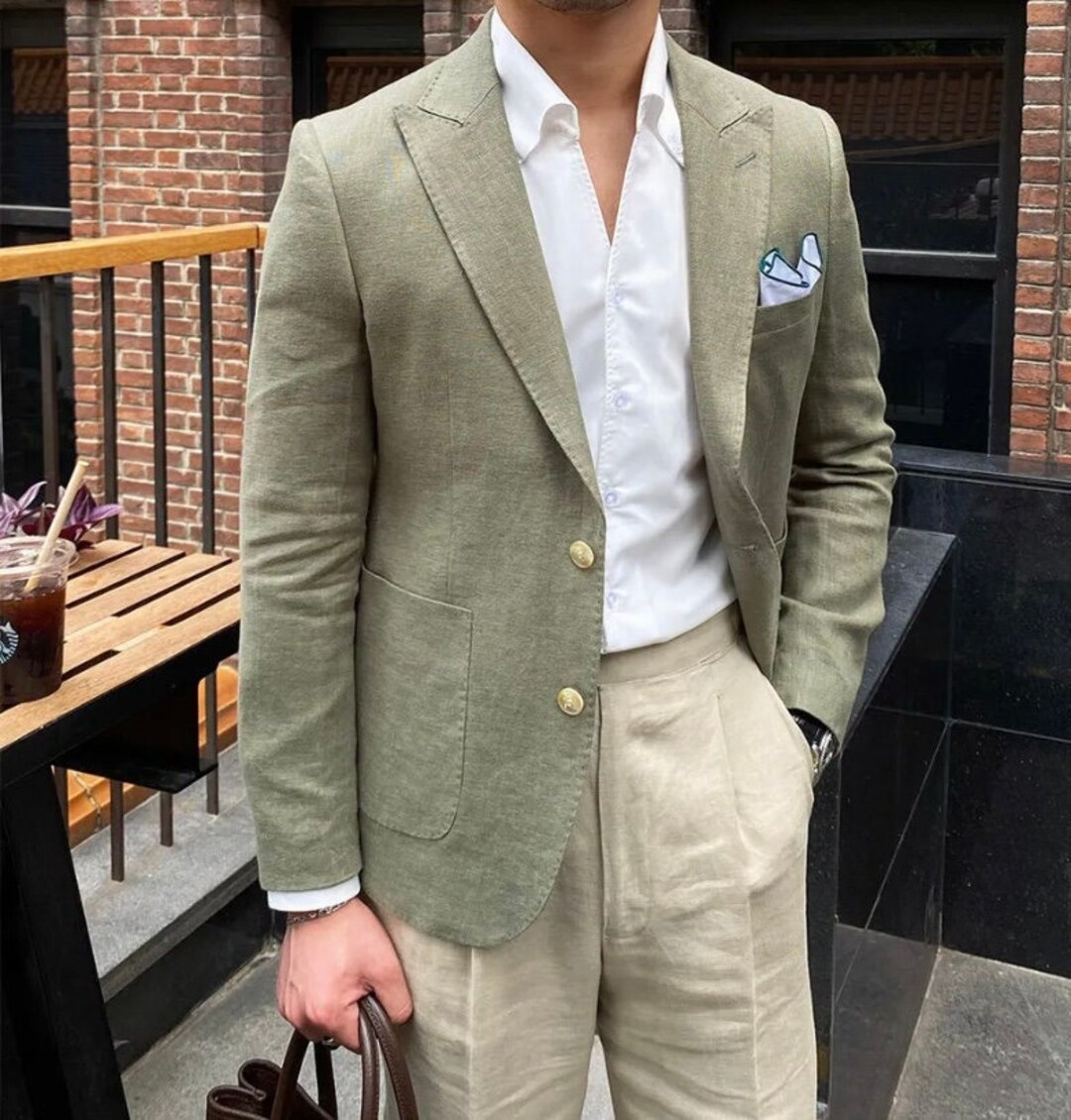 Linen Wedding Jacket Groomsmen Blazers Men Linen Coat Casual Fit Jacket ...