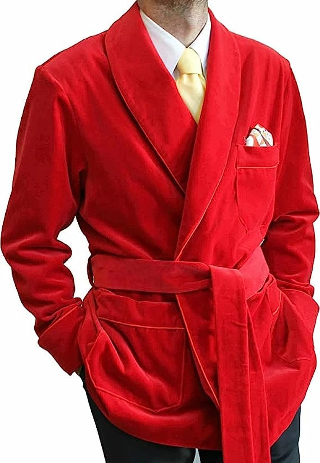 Men Smoking Jacket Red Velvet Robe Dinner Blazer Coat the Premium and ...