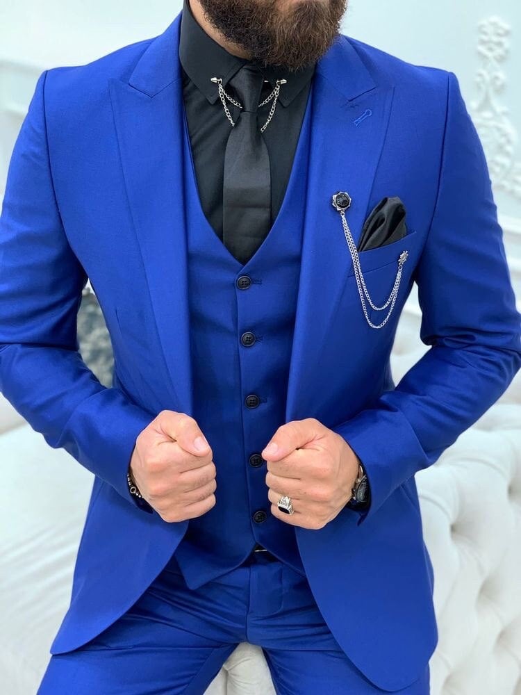 Men Royal Blue Three Piece Suit Grooms Wear Suits for Men Wedding Suits ...