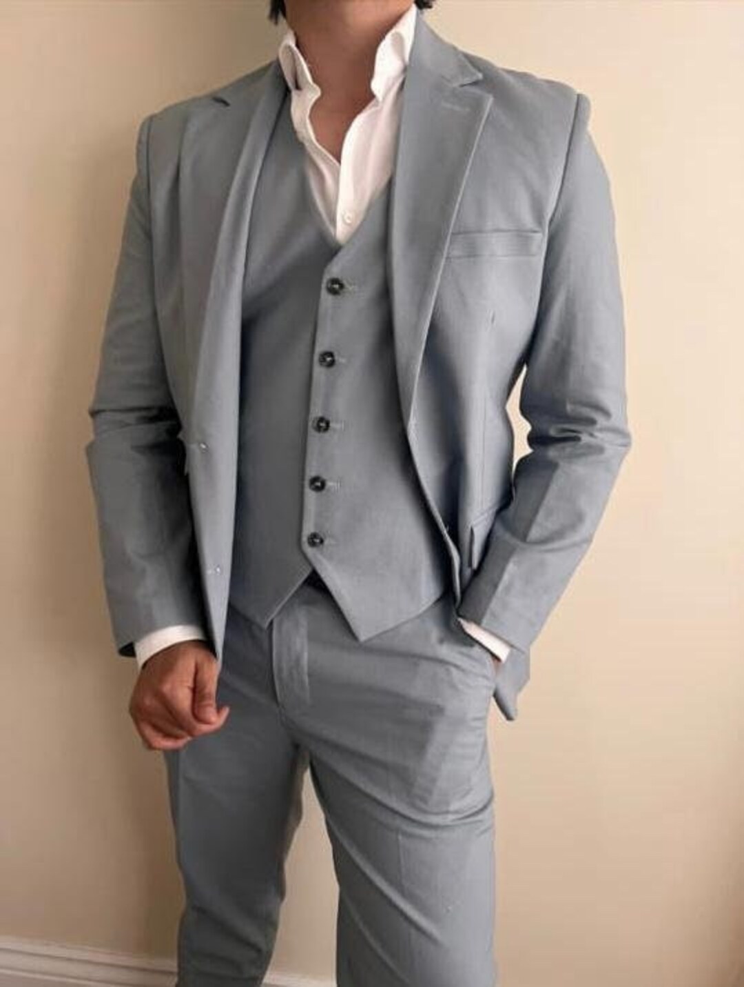 Men Wedding Suit Men Light Grey Suit Party Wear Gift Suits Men Clothing ...