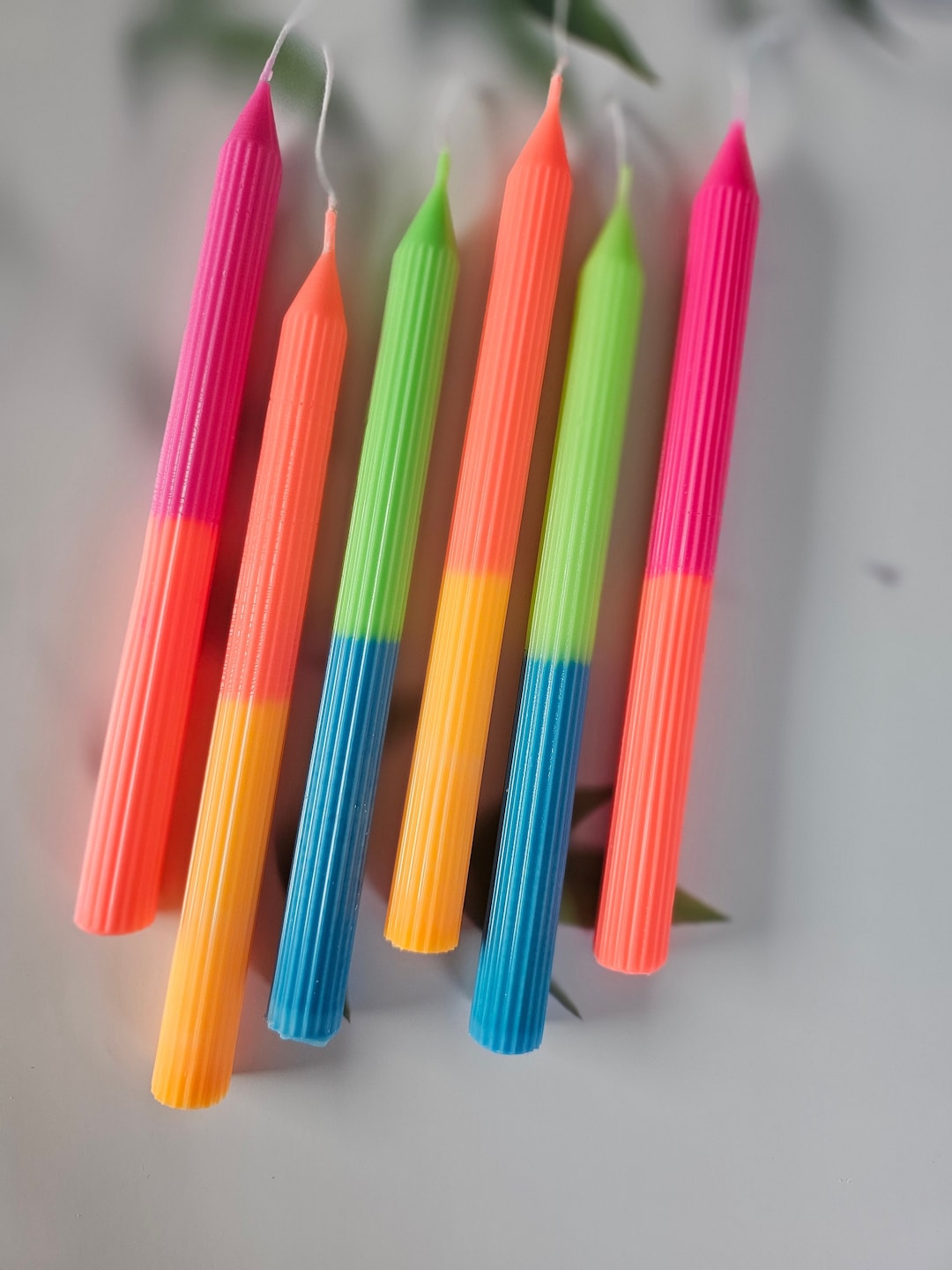 Set of 2 - Neon Ribbed and Dipped Candles - Etsy