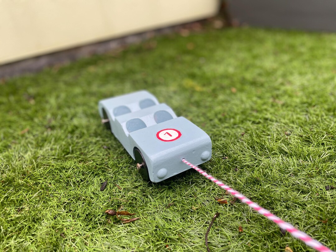 Blue Vintage Pull Along Car Antique Car up Cycled Gift Toddler Car Race ...