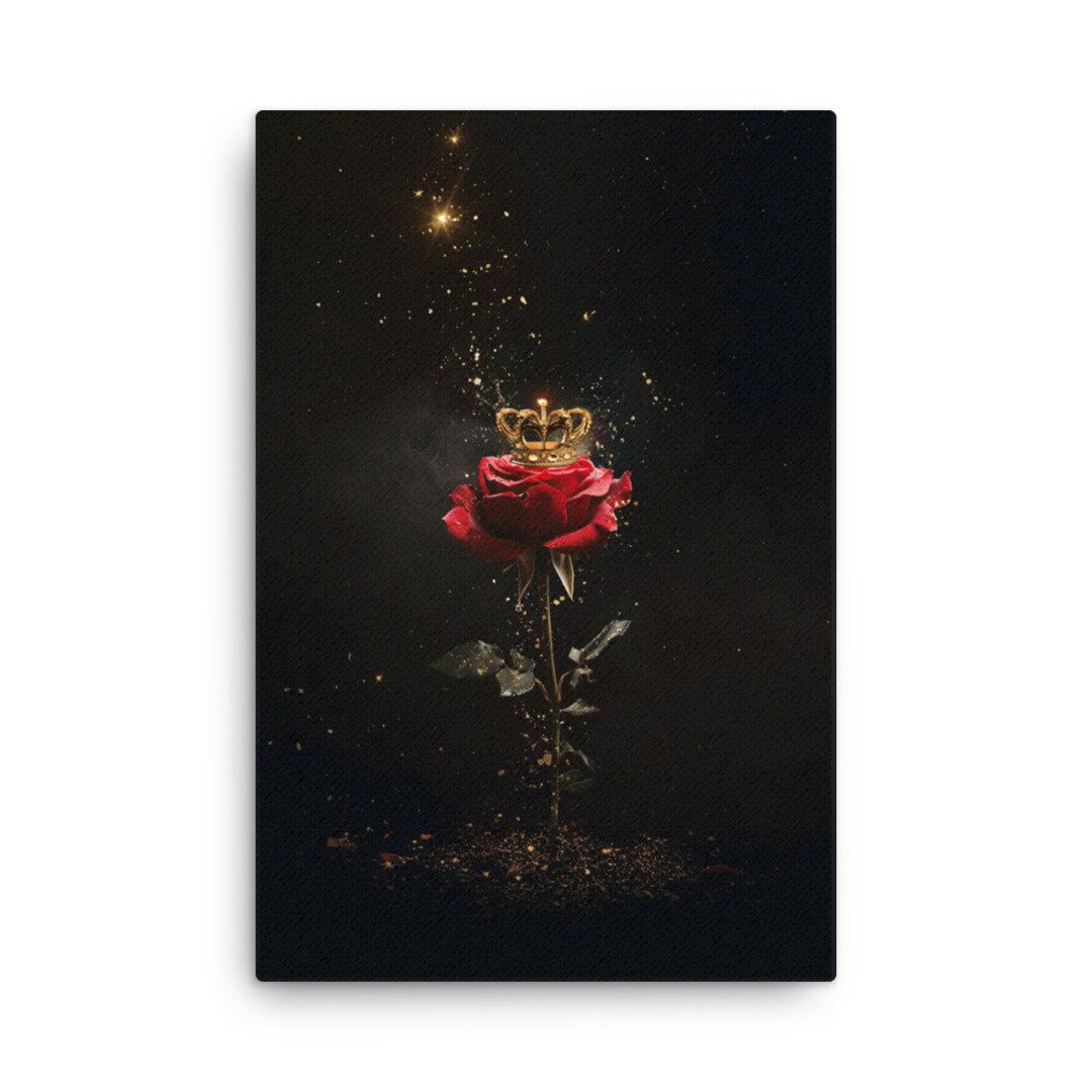 Enchanted Rose With Crown Canvas Art Regal Bloom Wall Decor - Etsy