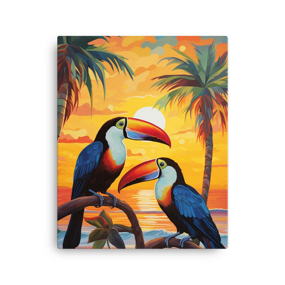 Toucans at Sunset Beach Canvas: Tropical Paradise Wall Art - Etsy