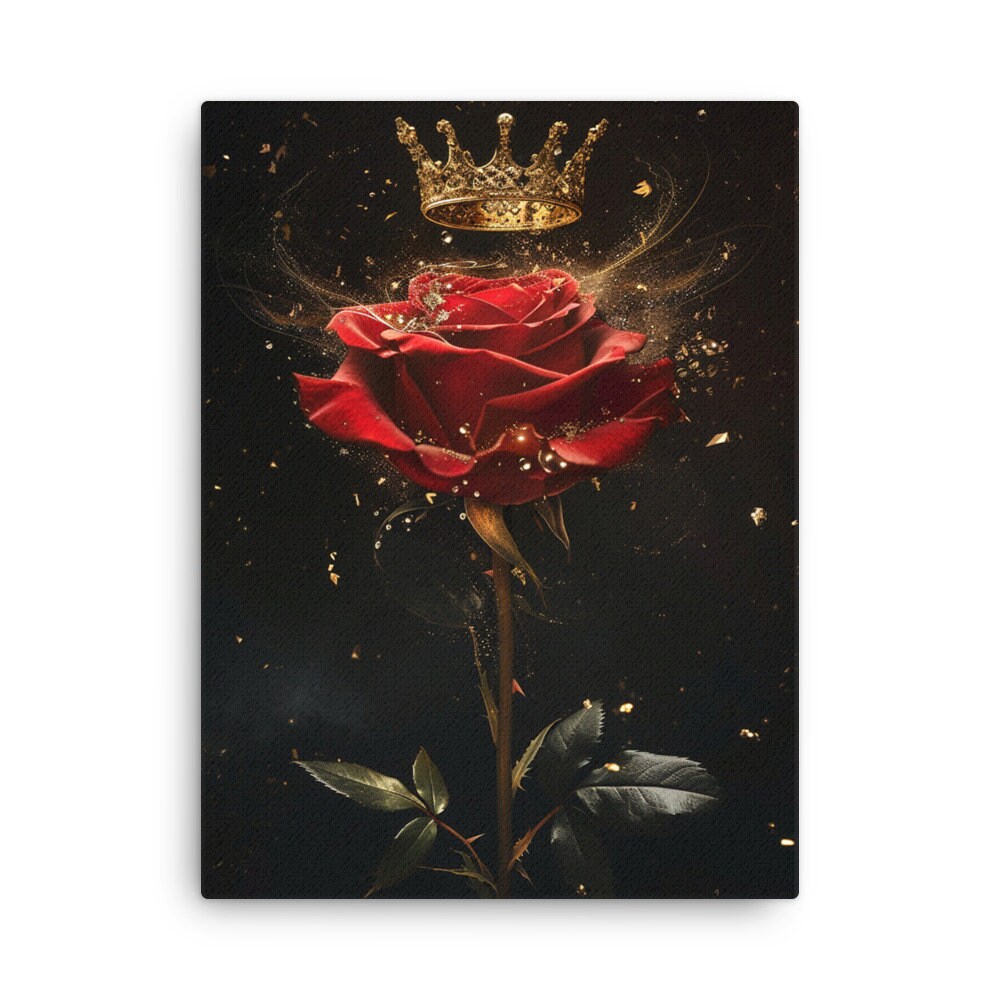 Enchanted Rose With Crown Canvas Art Regal Bloom Wall Decor - Etsy