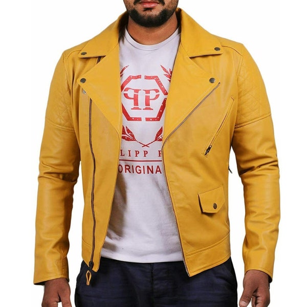 Black and Yellow Leather Jacket - Etsy