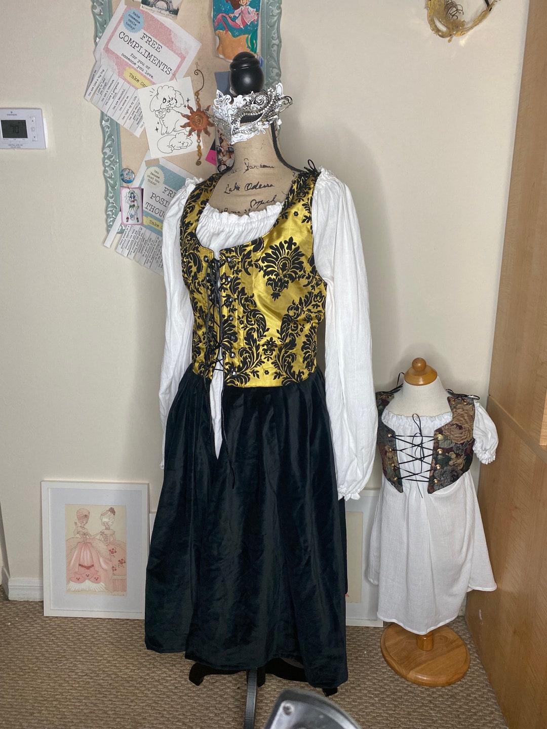 Damask With Velvet Skirt Corset Dress/wench Wear/rennisance - Etsy